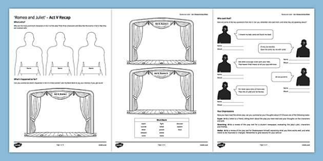 Romeo and Juliet Act 5 Summary Worksheet | Beyond - Twinkl