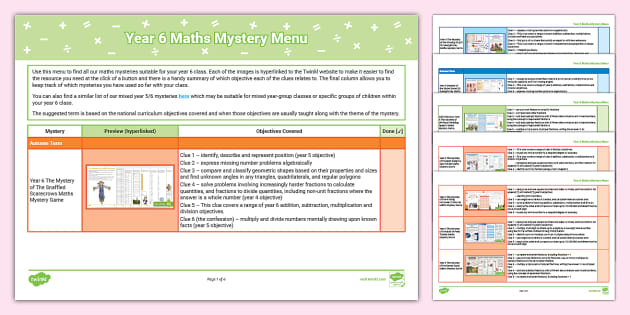 👉 Year 6 Maths Mystery Menu (teacher made) - Twinkl