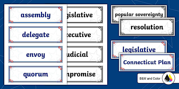Constitutional Convention Word Cards for 6th-8th Grade