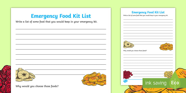 Emergency Food Kit List Activity (l'enseignant a fait)