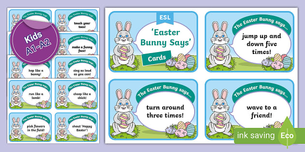 ESL 'Easter Bunny Says' Cards (teacher made) - Twinkl