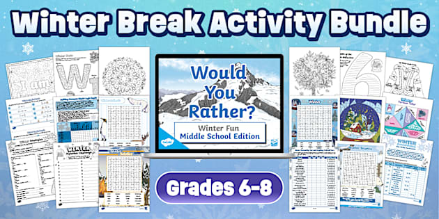 Winter Break Activity Bundle | No-Prep Puzzles, Games & More