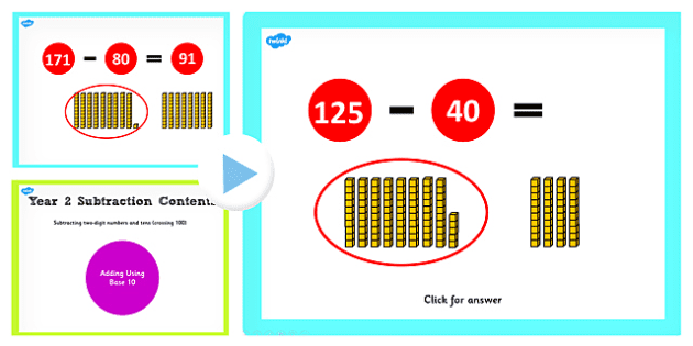 Y2 Subtracting 2 Digit Numbers Cross 100 10s Base Ten PowerPoint