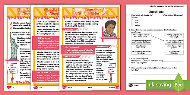 KS1 Claudia Jones and the Notting Hill Carnival Differentiated Reading
