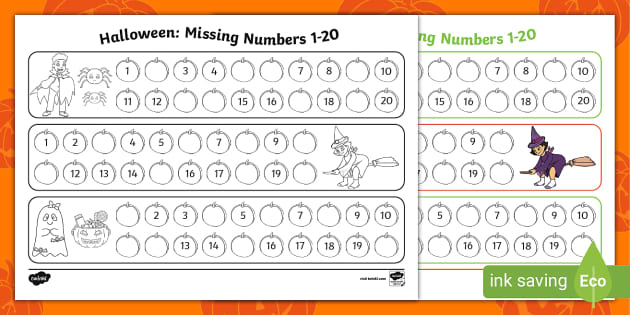👉 Halloween Missing Number 1-20 Worksheet (teacher made)