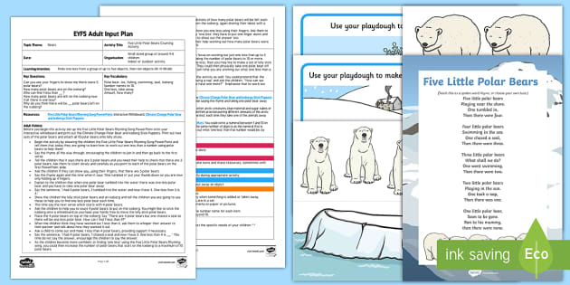EYFS Five Little Polar Bears Counting Activity Adult Input Plan and ...