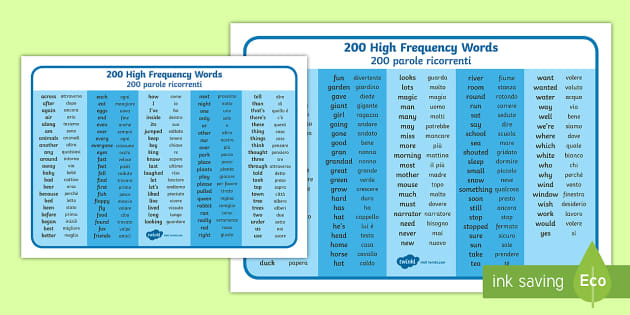 200 High Frequency Words Word Mat - Italian / English - 200 High Frequency