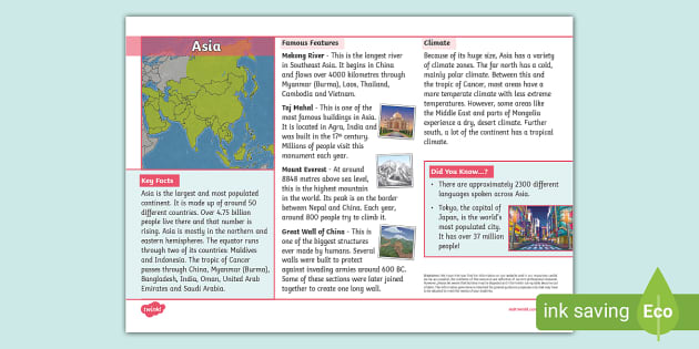 Asia Fact File (l'enseignant a fait) - Twinkl