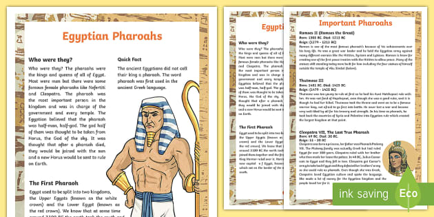 The Ancient Egyptians Pharaohs Information Print Out - australia