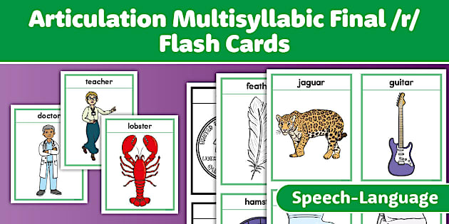 Articulation Multisyllabic Final /r/ Words Flash Cards