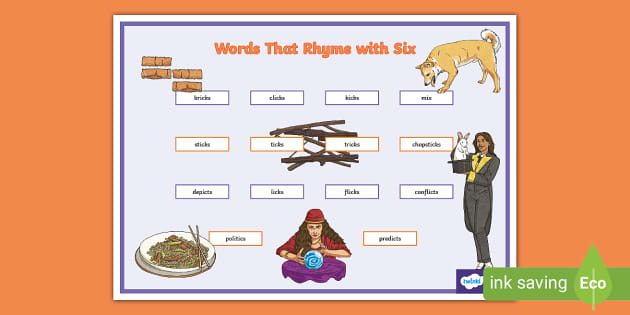 Words That Rhyme With Six Word Mat Professor Feito