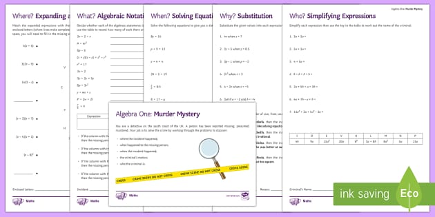 Algebra One: Murder Mystery Activity Pack | KS3 Maths