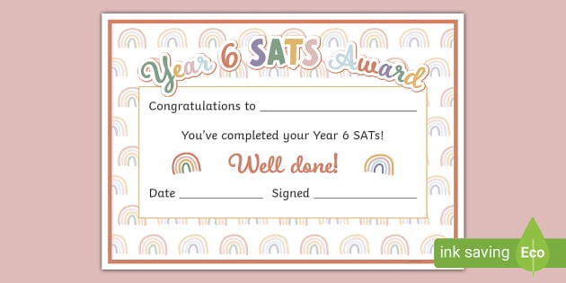 Muted Rainbow Themed SATs Certificate (teacher made)