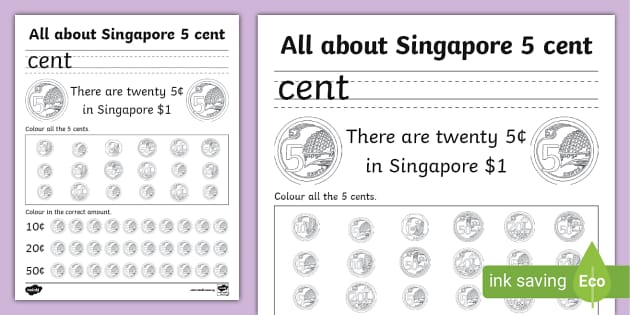 All About the 5 cent Singapore Money Worksheet
