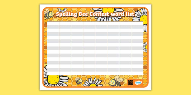 Spelling Bee - formato para listas de palabras - Twinkl