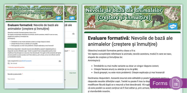 Nevoile animalelor (creștere și înmulțire) – Evaluare