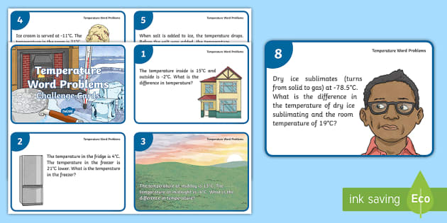 UKS2 Temperature Word Problems Maths Challenge Cards UKS2 Temperature Word Problems Maths Challenge Cards