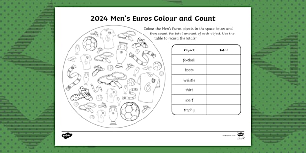👉 2024 Men's Euros Colour and Count Worksheet - Twinkl