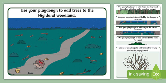 Hazel the Highland Hedgehog Story Playdough Mats - Twinkl