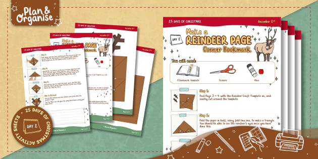 December 2nd: Reindeer Corner Bookmark Craft | 25 Days of Christmas ...