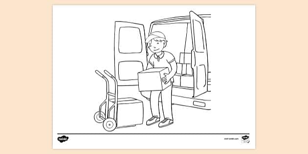 Man Unloading Van Colouring | Colouring Sheets - Twinkl
