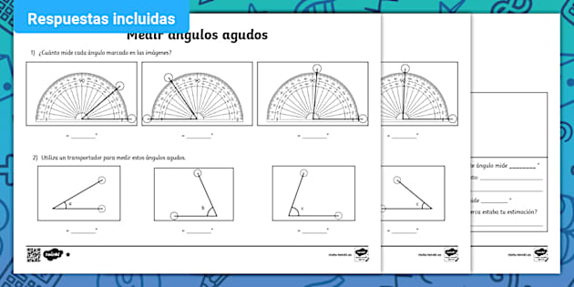 Ficha de actividad por niveles: Medir ángulos agudos con un transportador