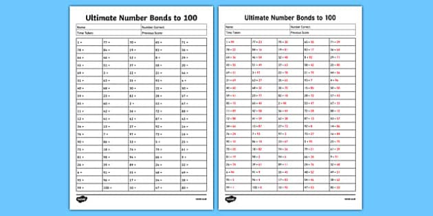 Ultimate Number Bond to 100 Worksheet / Worksheet, worksheet