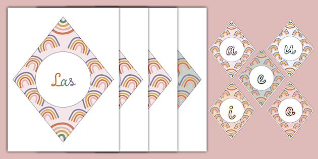 Recortables en Rombo: Las Vocales - Diseño Arcoiris