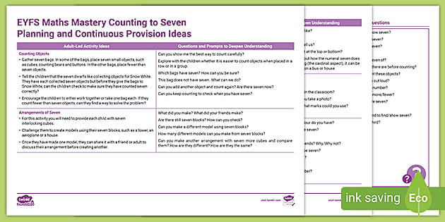 👉 EYFS Maths Mastery Counting to 7 Planning and Continuous Provision Ideas