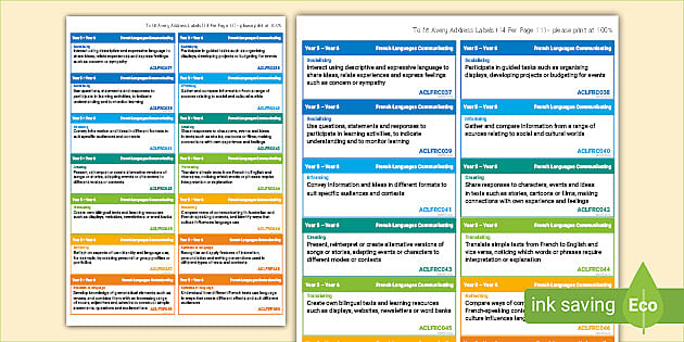 Australian Curriculum French 5-6 Learning Outcomes Stickers
