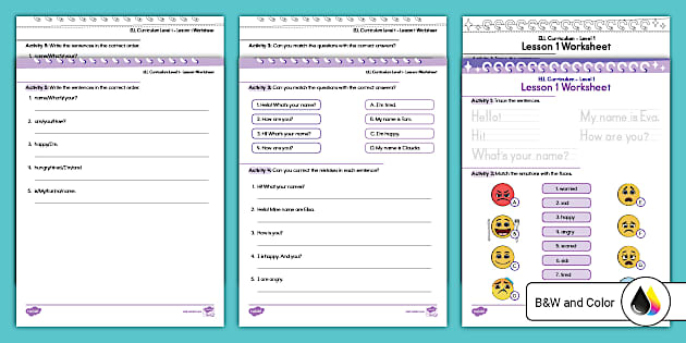 ELL Curriculum: Level 1, Lesson 1 Activity - Twinkl