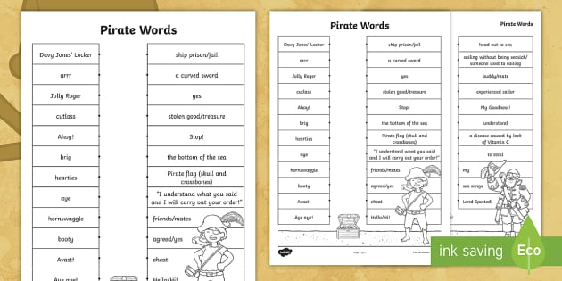 Pirate Words Matching Game