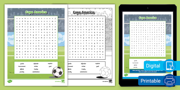 Copa America Word Search for 3rd-5th Grade (teacher made)