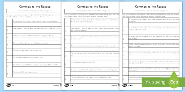 Commas to the Rescue Differentiated Practice Activities