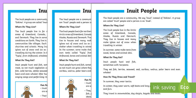 KS1 The Inuit People Differentiated Fact File