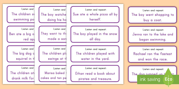 Listen and Repeat 8-9 Word Sentence Cards (teacher made)
