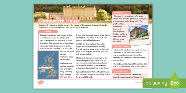 Chatsworth House Fact File - KS2 - England - Twinkl