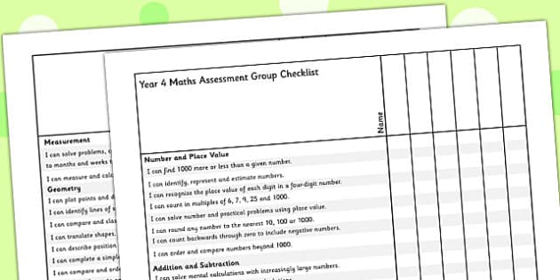 Year 4 Maths Assessment Group Checklist - Twinkl