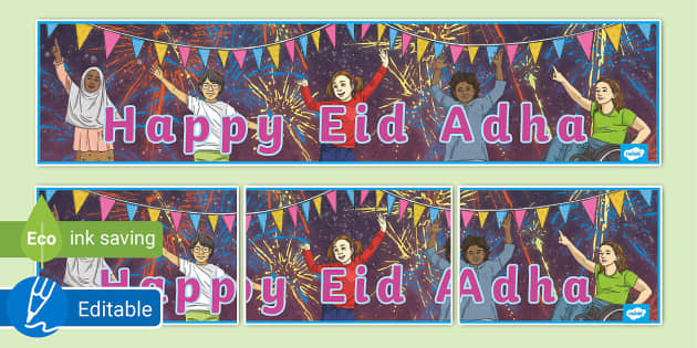 Happy Eid Adha Display Banner (profesor hizo) - Twinkl
