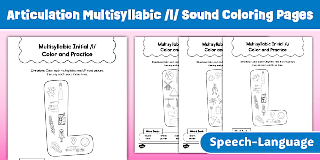 Articulation Multisyllabic /l/ Sound Coloring Pages for SLP | Initial ...