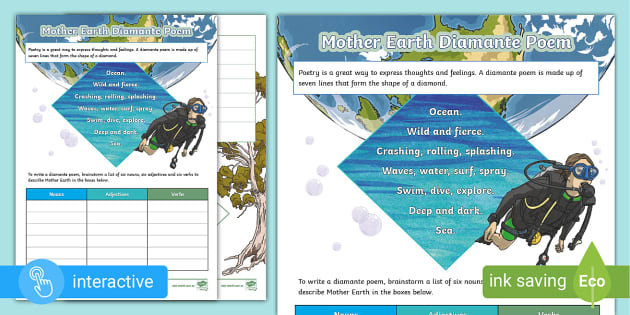 Mother Earth Diamante Poem Template teacher Made Twinkl