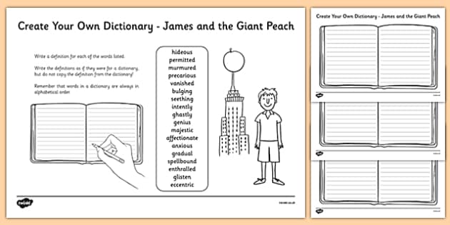 James and the Giant Peach Key Vocabulary Create Your Own Dictionary