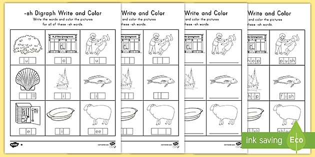 -sh Digraph Write and Color Differentiated Activities for 1st-2nd Grade
