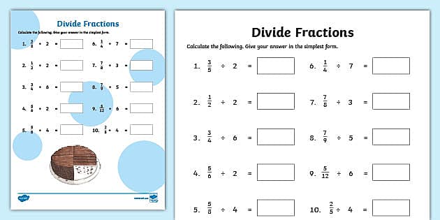 Dividing Fractions Worksheet Twinkl USA Resources