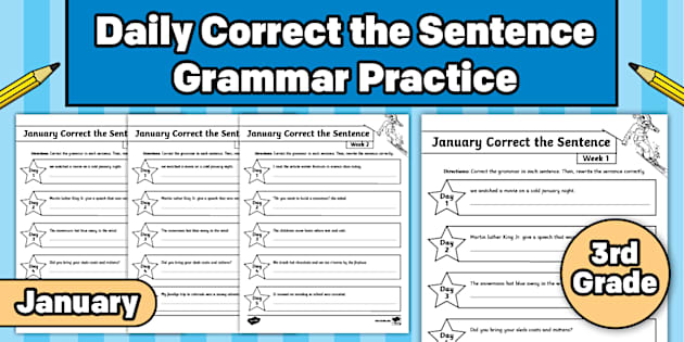 Third Grade January Daily Correct the Sentence Grammar