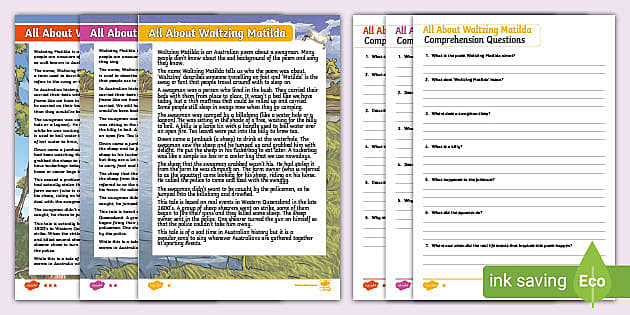 Waltzing Matilda Worksheet | Primary English Resources