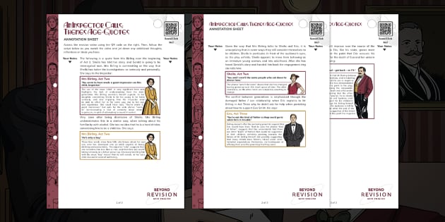 An Inspector Calls Themes: Age Quotes Annotation Sheet