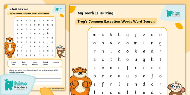Level 5b My Tooth Is Hurting!: Common Exception Word Search