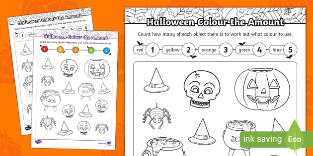 👉 Halloween Colour the Amount Worksheet - Twinkl