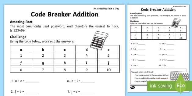 Code Breaker Addition Worksheet Worksheet Code Breaker Addition Worksheet Worksheet